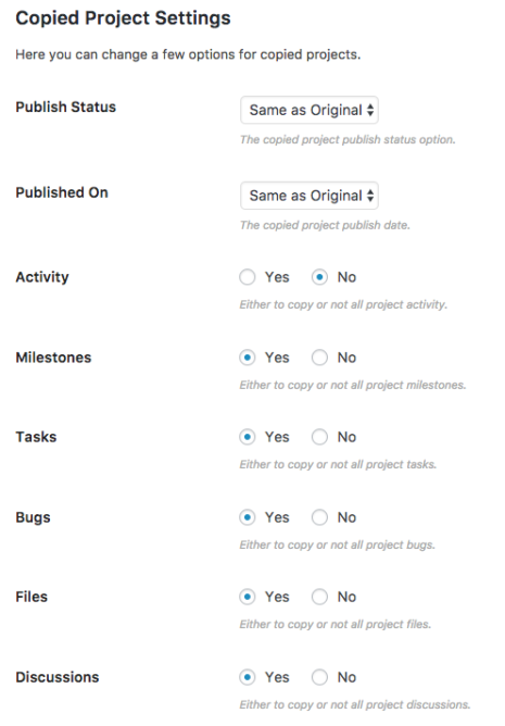 Settings For The Copy Project Extension Upstream Documentation
